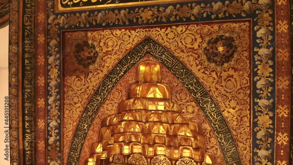 Interior of giant historic great mosque.Minaret masjid mystical god ...