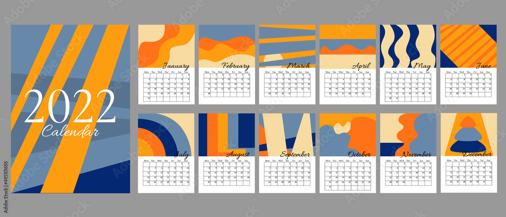 Calendar for 2022 by months with a cover, with bright contrasting ...