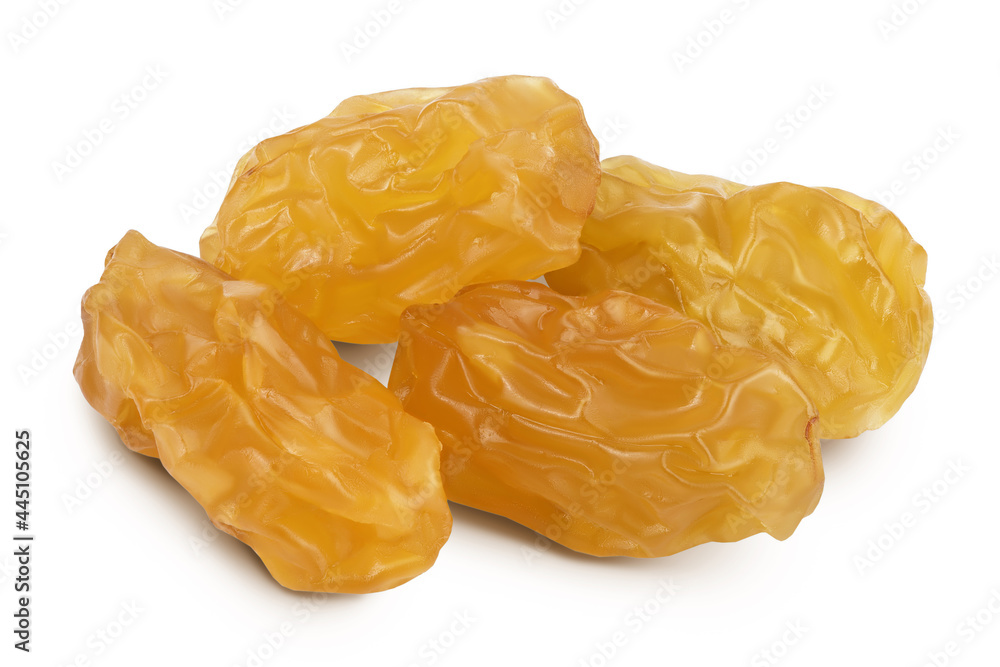 Yellow raisin isolated on white background with clipping path and full ...