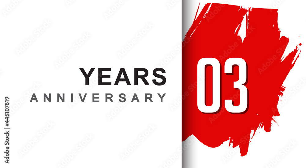 3rd years anniversary design with red brush isolated on white ...