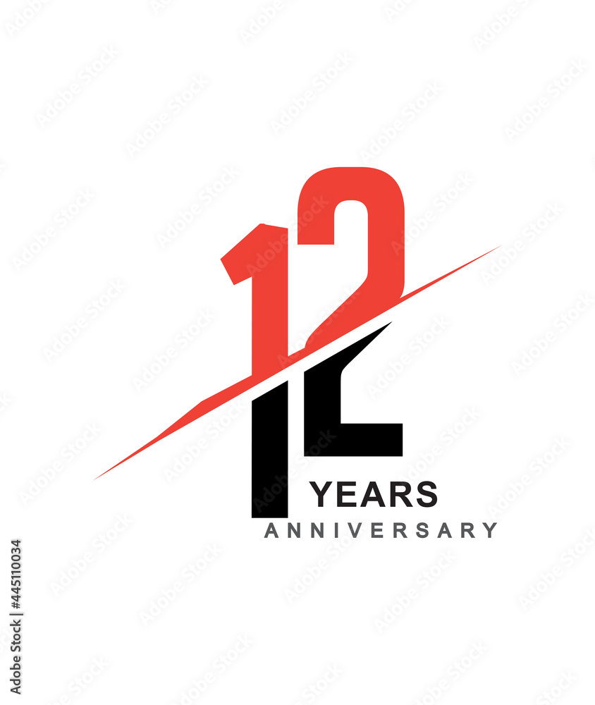 12th anniversary logo red and black swoosh design isolated on white ...