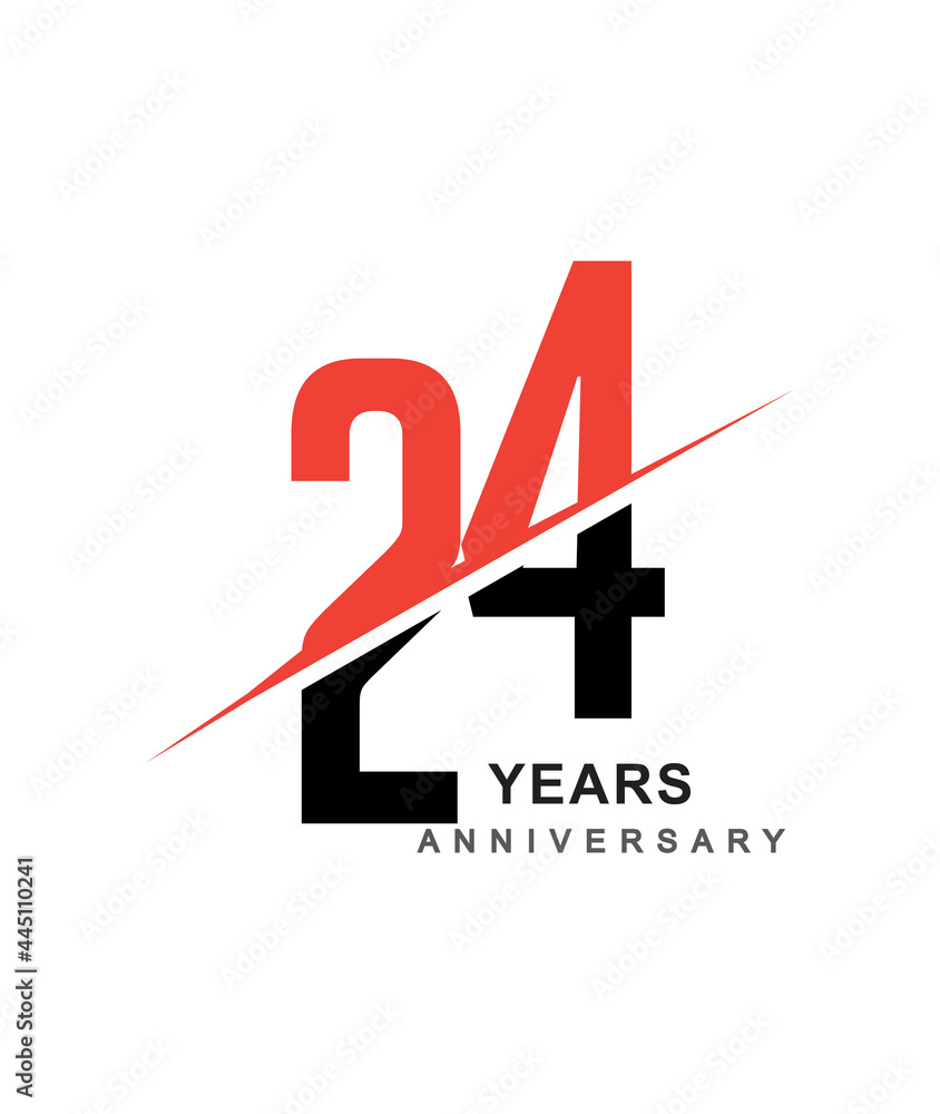 24th anniversary logo red and black swoosh design isolated on white ...