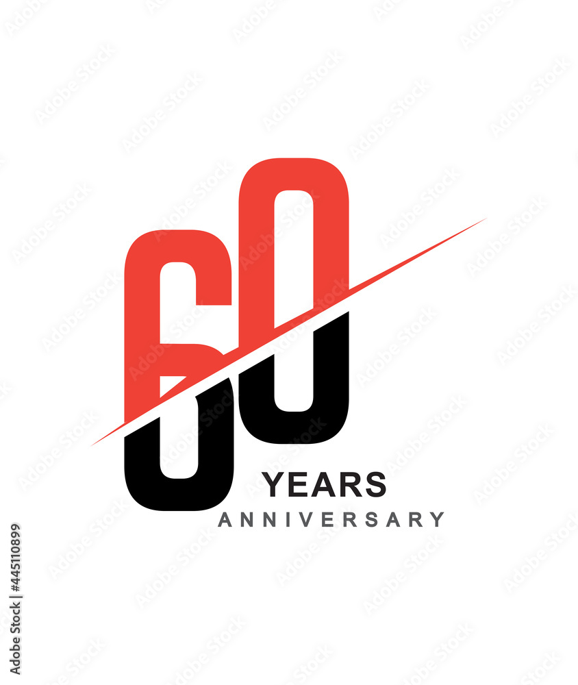 60th anniversary logo red and black swoosh design isolated on white ...