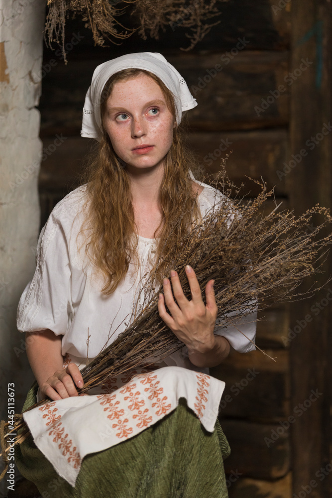 Closeup Portrait of Sensual Caucasian Redhaired Girl in Rustic Style ...