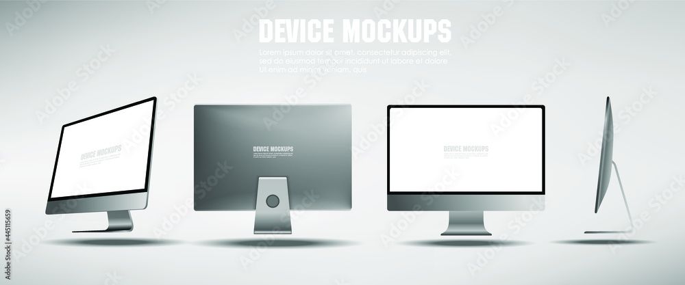 Realistic personal computer from different angles. 3D projection PC ...