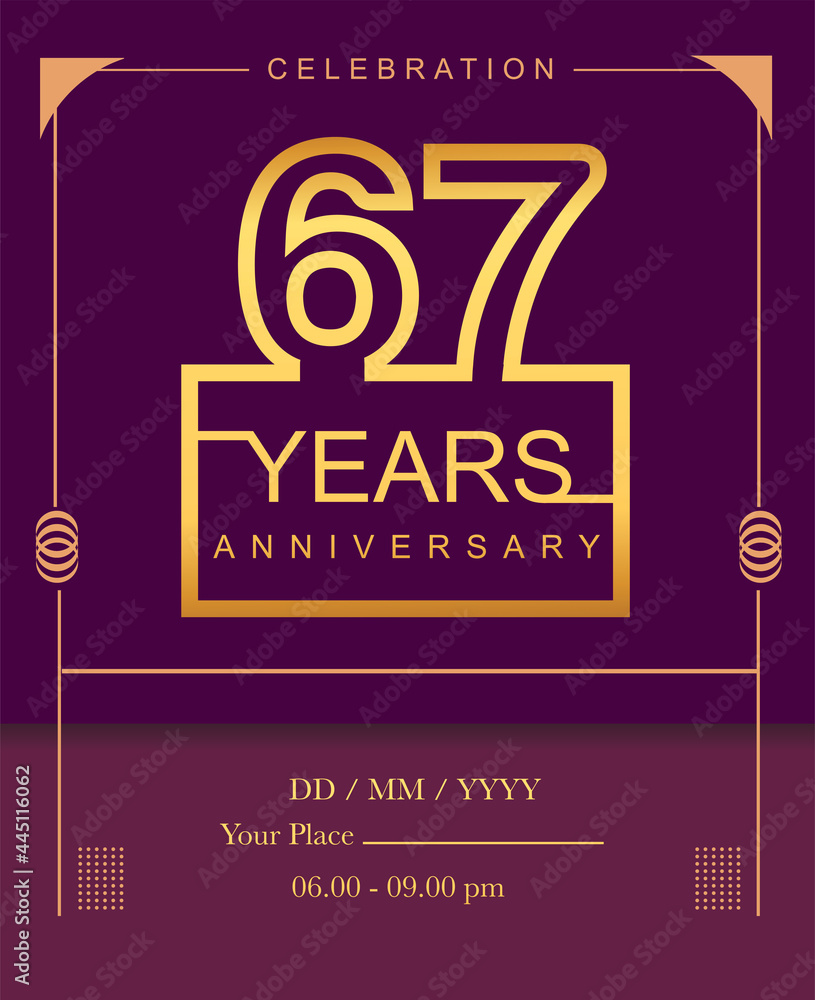 67th years golden anniversary design line style with square golden ...
