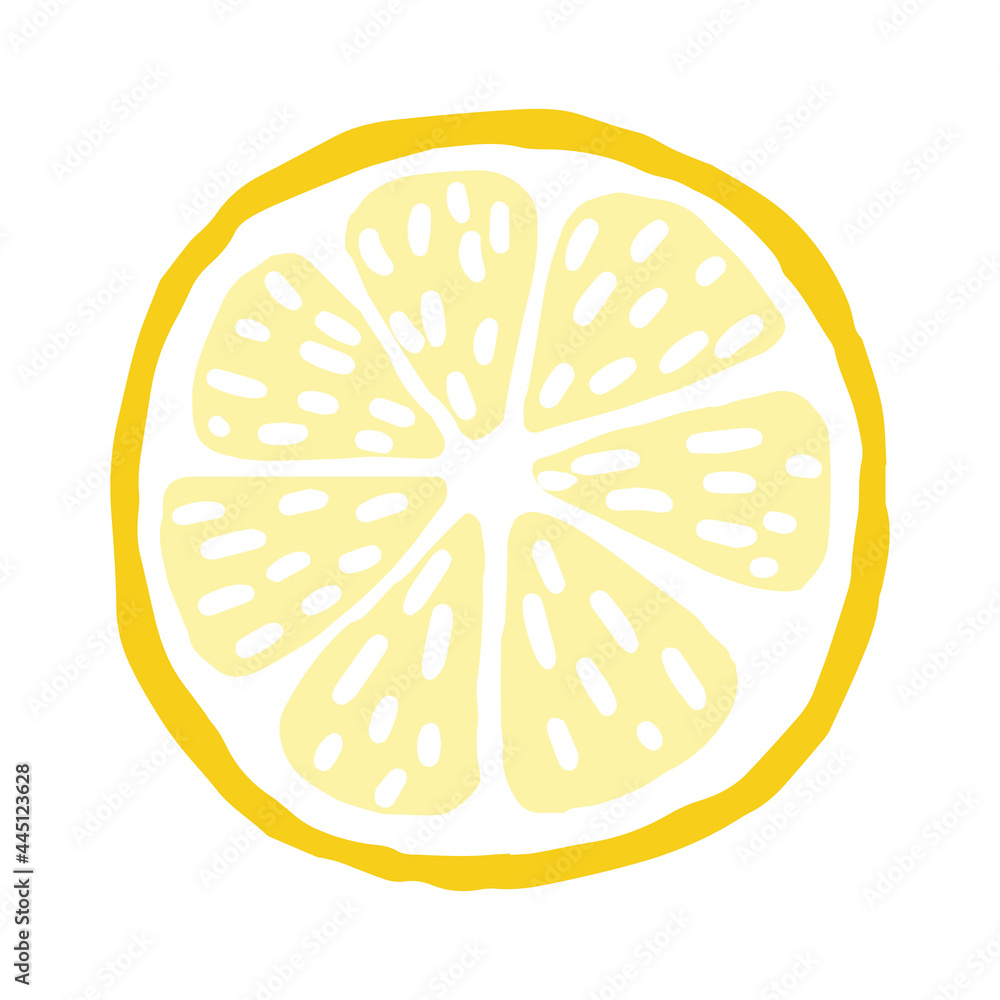 Round lemon slice. Yellow summer citrus cut. Hand drawn cartoon ...