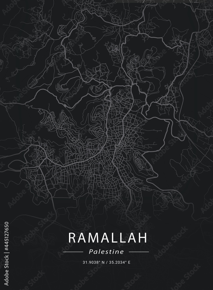 Map of Ramallah, Palestine Stock Illustration | Adobe Stock