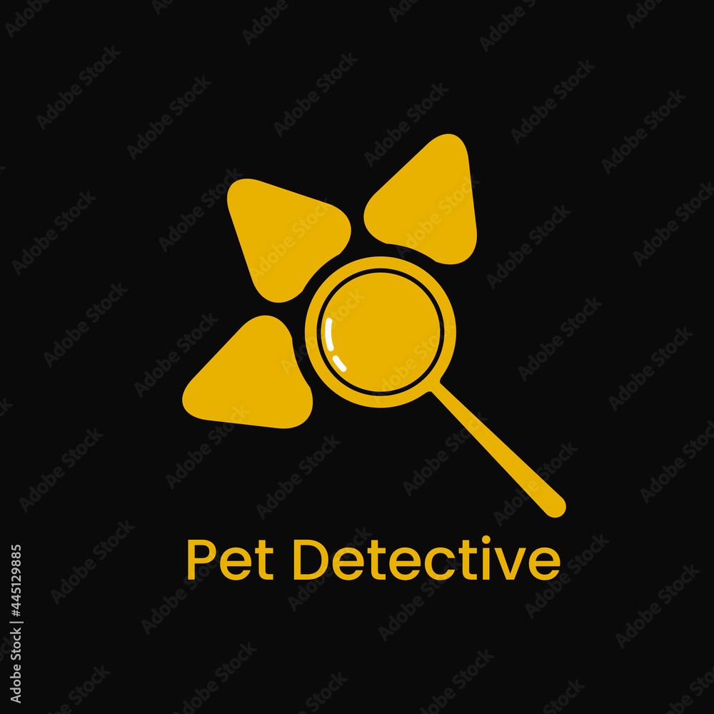 pet detective logo concept. magnifying glass and cat footprints ...
