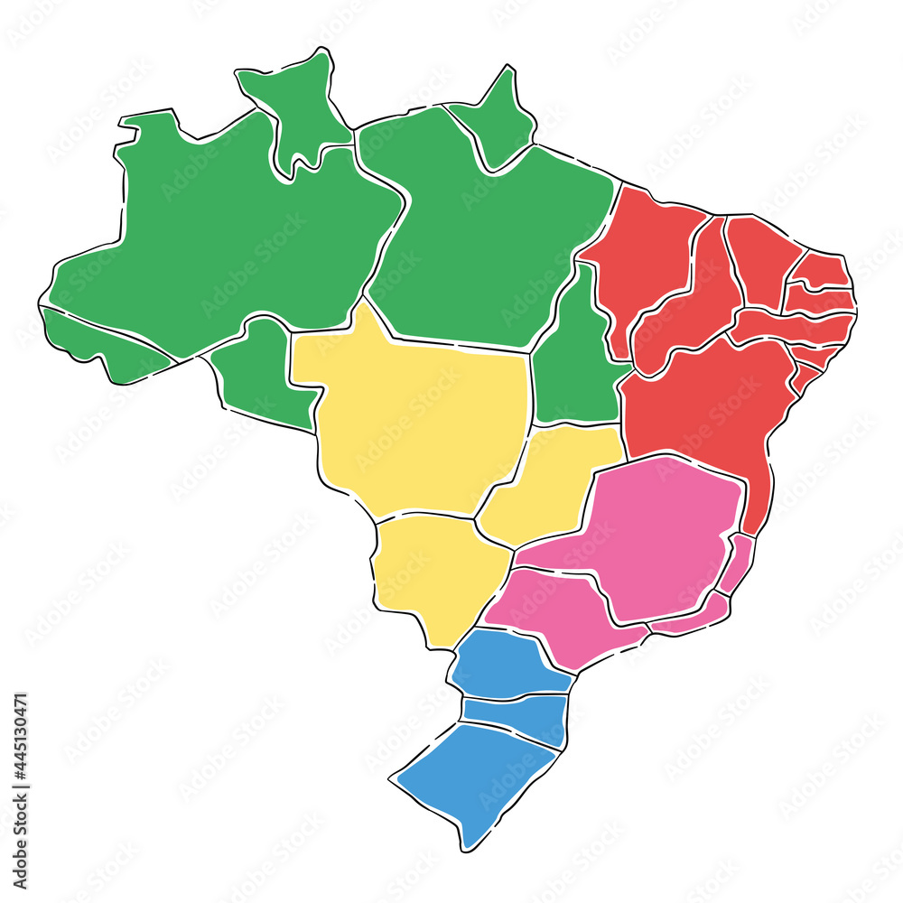 Colored map of Brazil with division of regions Stock Vector | Adobe Stock