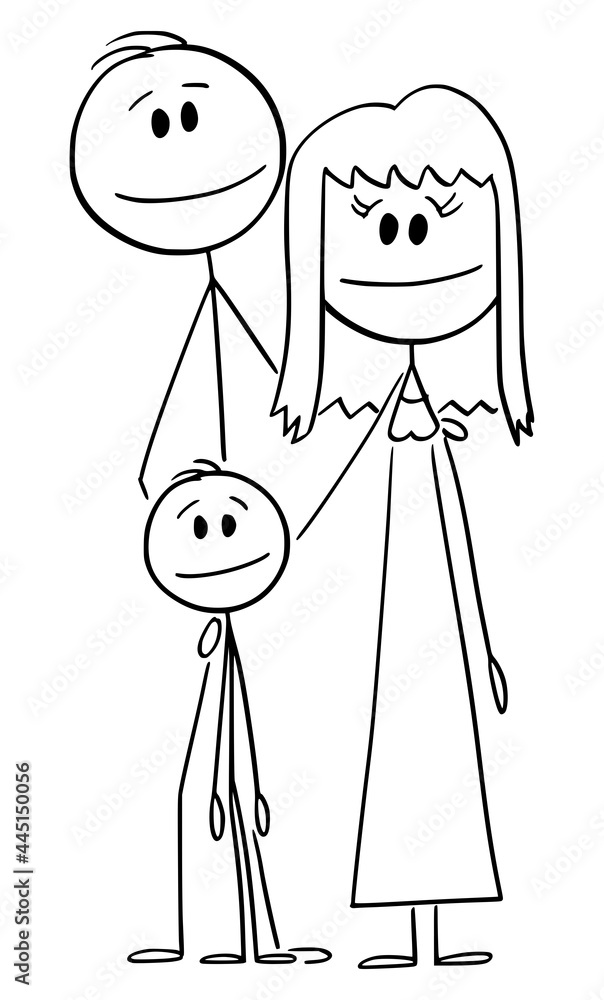 Portrait of Happy Family, Vector Cartoon Stick Figure Illustration ...