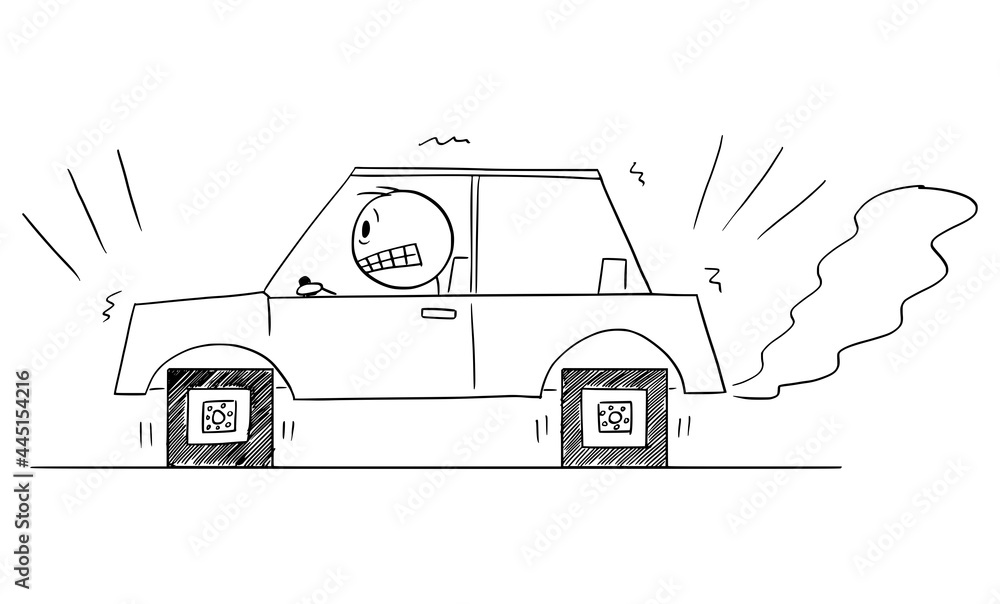 Driver Trying to Drive Car With Square Wheels, Problem, Disadvantage or ...