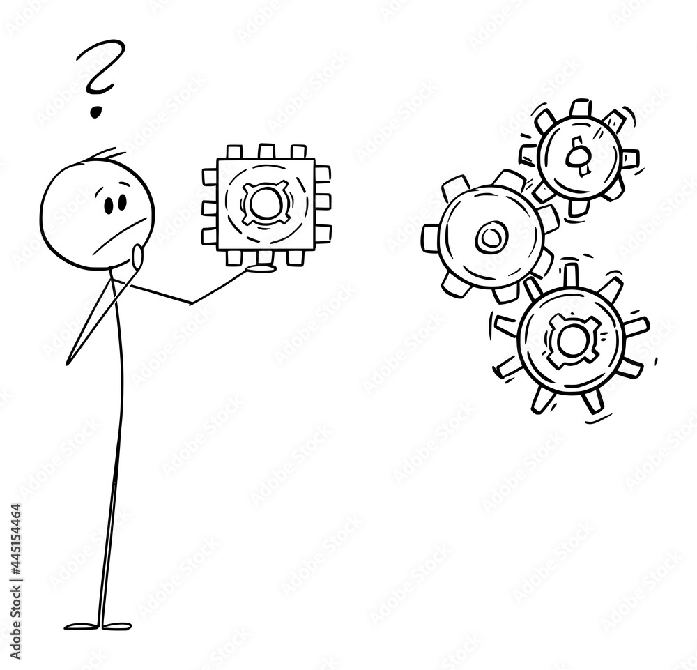 Person or Businessman Holding Square Cog Wheel and Thinking About ...