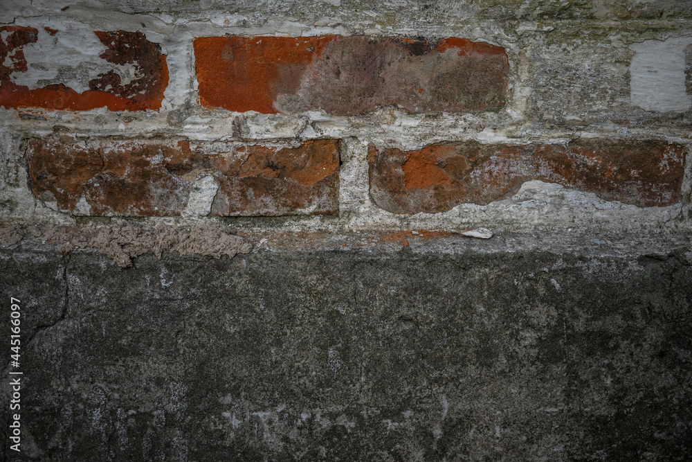 White painted old brick wall with red cracked bricks. Stock Photo ...