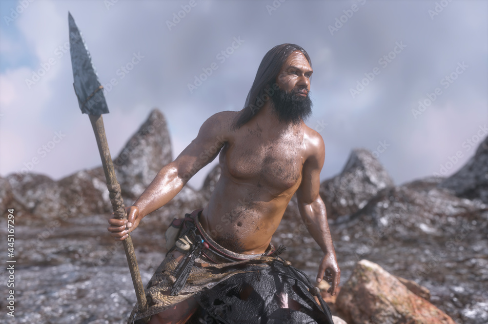 ancient primitive caveman render 3d Stock Illustration | Adobe Stock