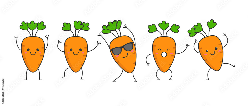 Character cartoon dancing carrots happy emotions set icon logo vector ...