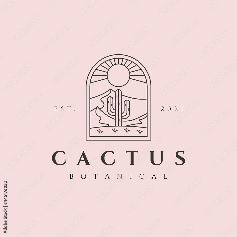 cactus plant on desert logo vector line art minimalist symbol ...