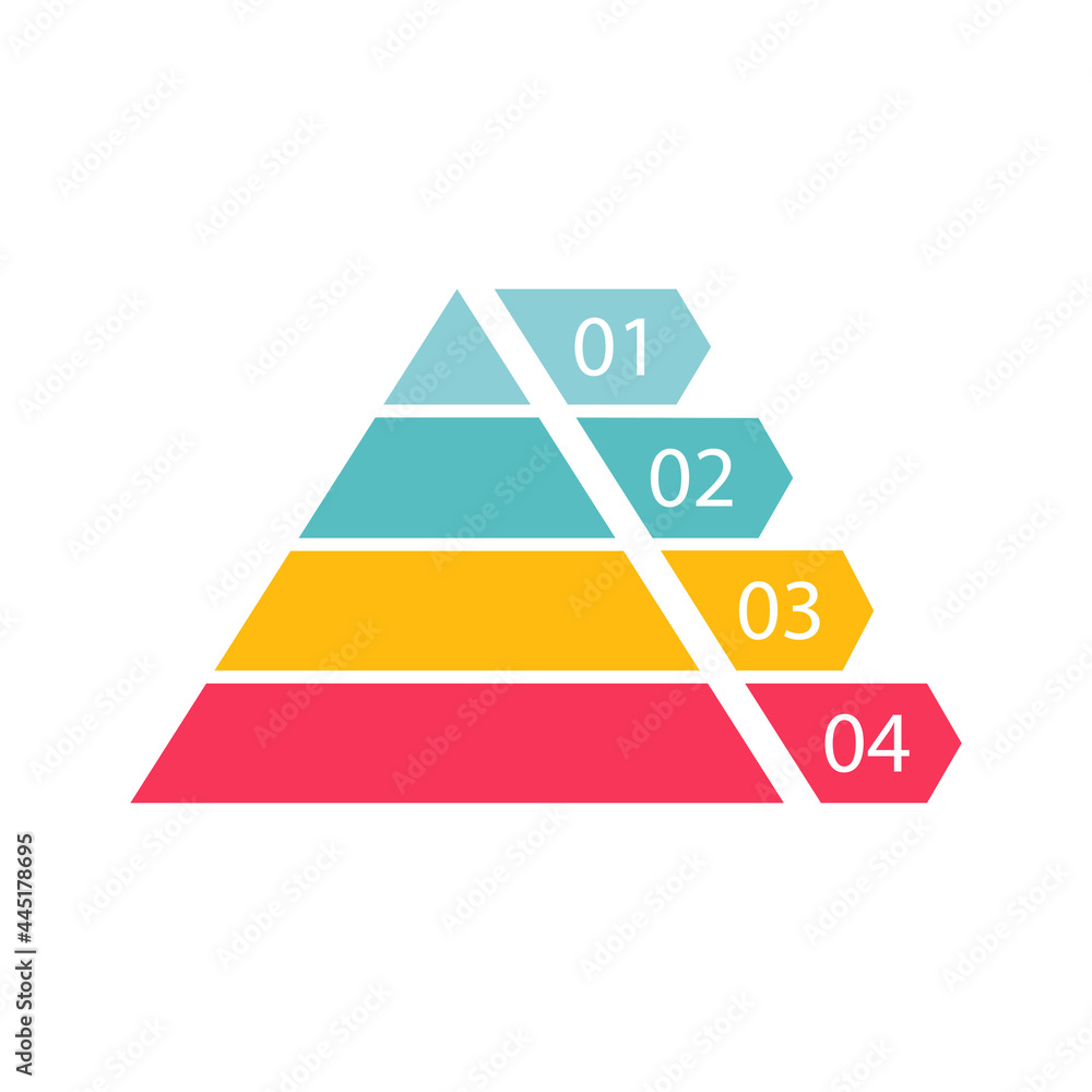 Pyramid infographic template with four colorful levels. Triangle data segments. Colour layout ...