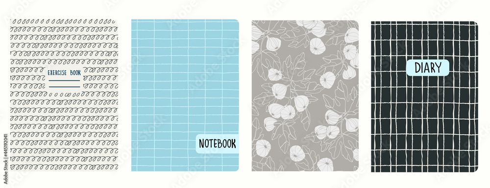 Cover page templates with fig tree branches, hand drawn gridlines ...
