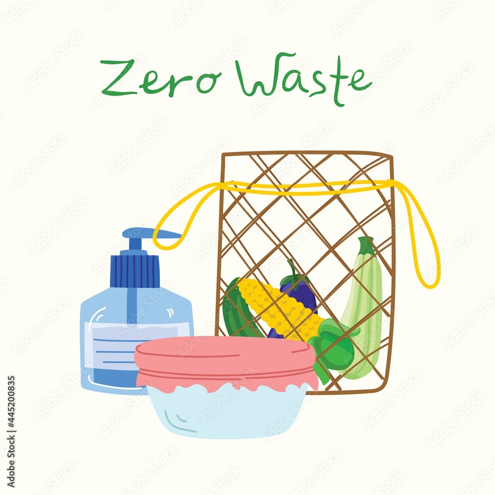 Hand drawn elements of zero waste life in vector. Eco style. No plastic ...