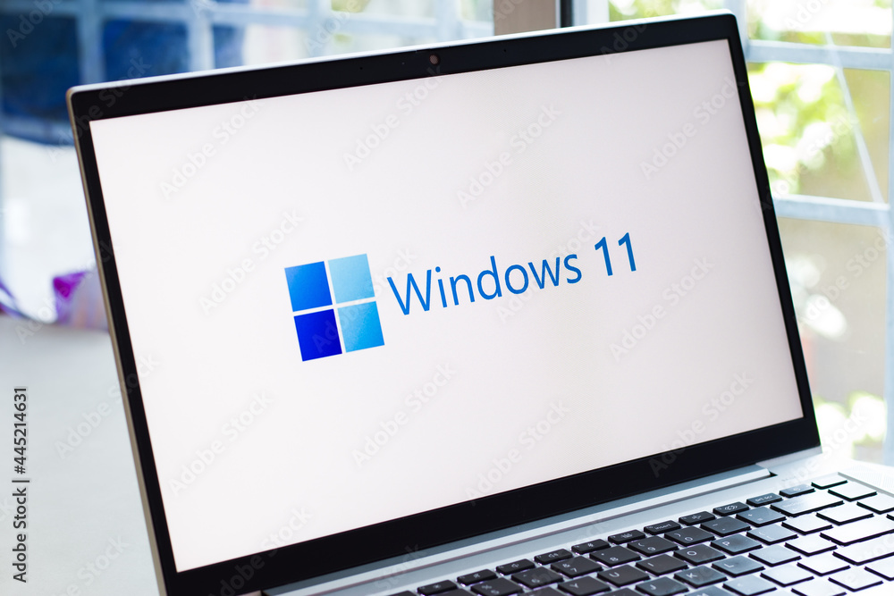 DIBRUGARH, INDIA - Jun 25, 2021: Windows 11 logo on laptop screen stock ...
