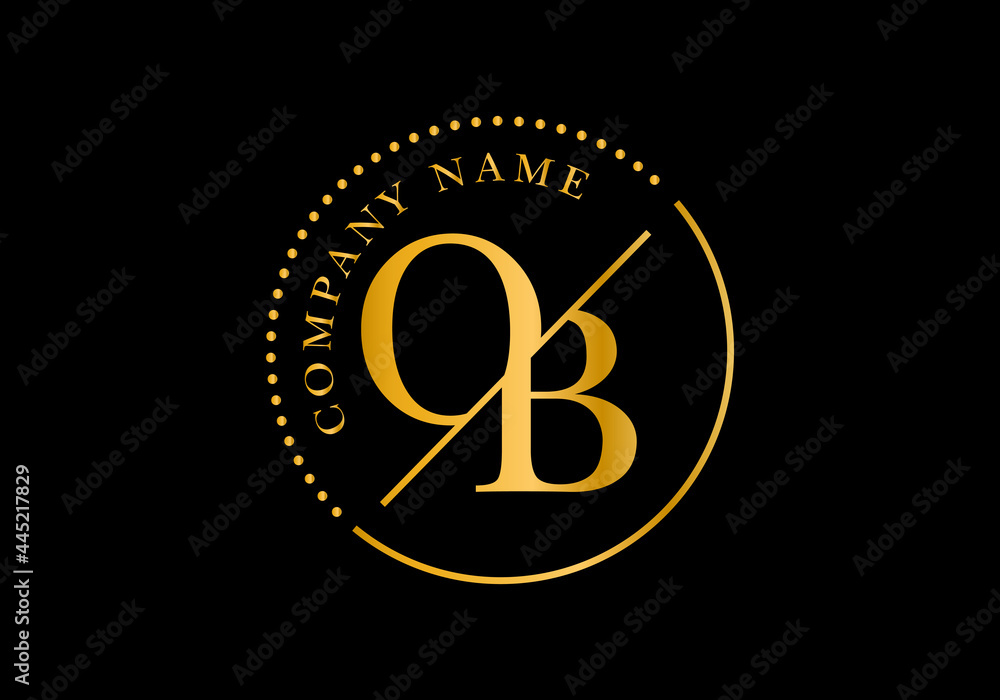 Golden letters OB with golden circle frames. Graphic Alphabet Symbol ...