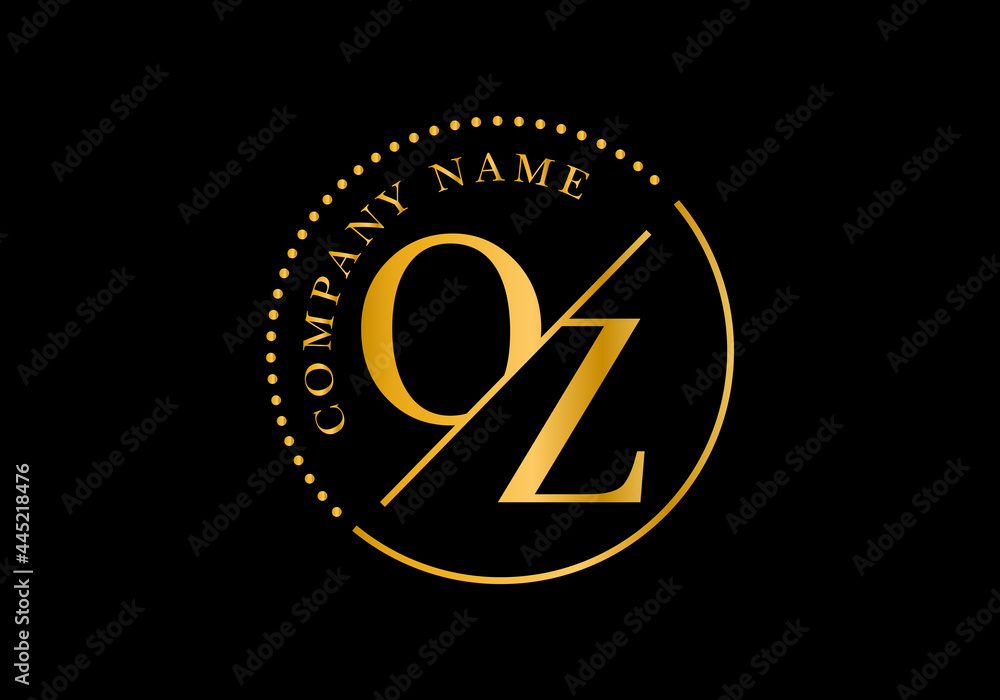 Golden letters OZ with golden circle frames. Graphic Alphabet Symbol ...