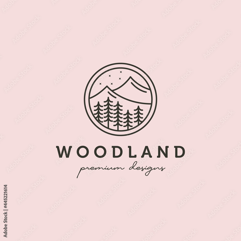woodland outdoor landscape vector logo symbol illustration design, line ...