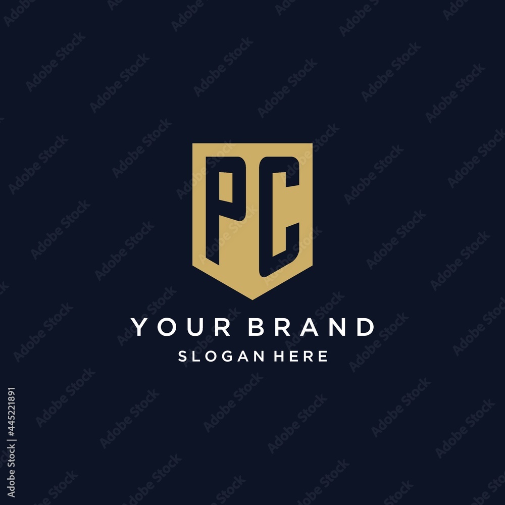 PC monogram initials logo design with shield icon Stock Vector | Adobe ...
