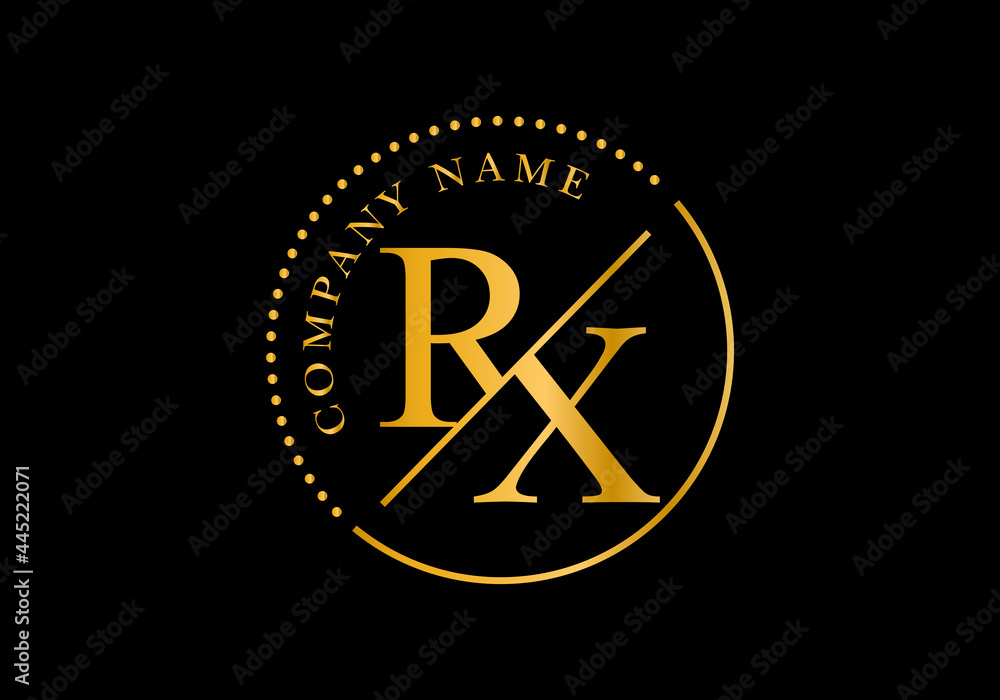 Golden letters RX with golden circle frames. Graphic Alphabet Symbol ...
