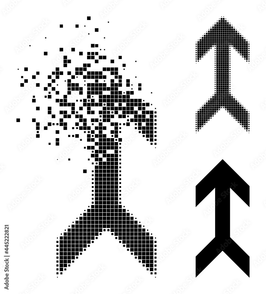 Dissolving dot arrow up icon with wind effect, and halftone vector ...