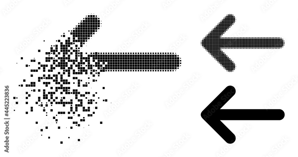 Disappearing dot arrow left glyph with wind effect, and halftone vector ...