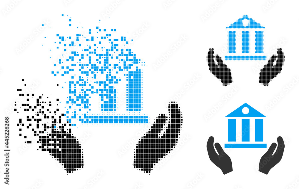 Erosion pixelated bank service icon with wind effect, and halftone ...
