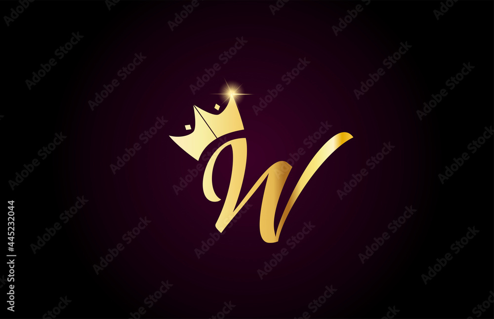 W alphabet letter icon design with king crown template Stock Vector ...