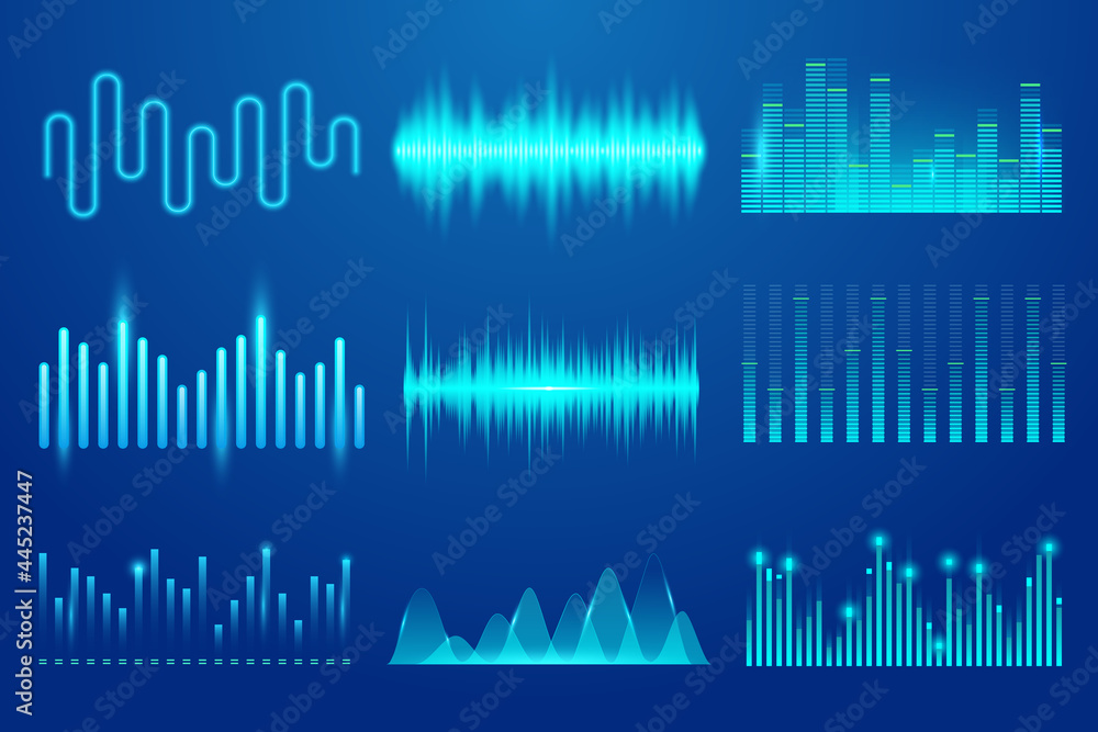 Set of sound music wave. Template audio technology, musical pulse ...