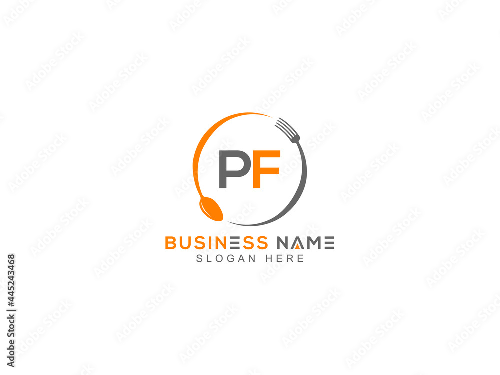 Letter PF Logo, restaurants pf logo icon with line style knife vector ...