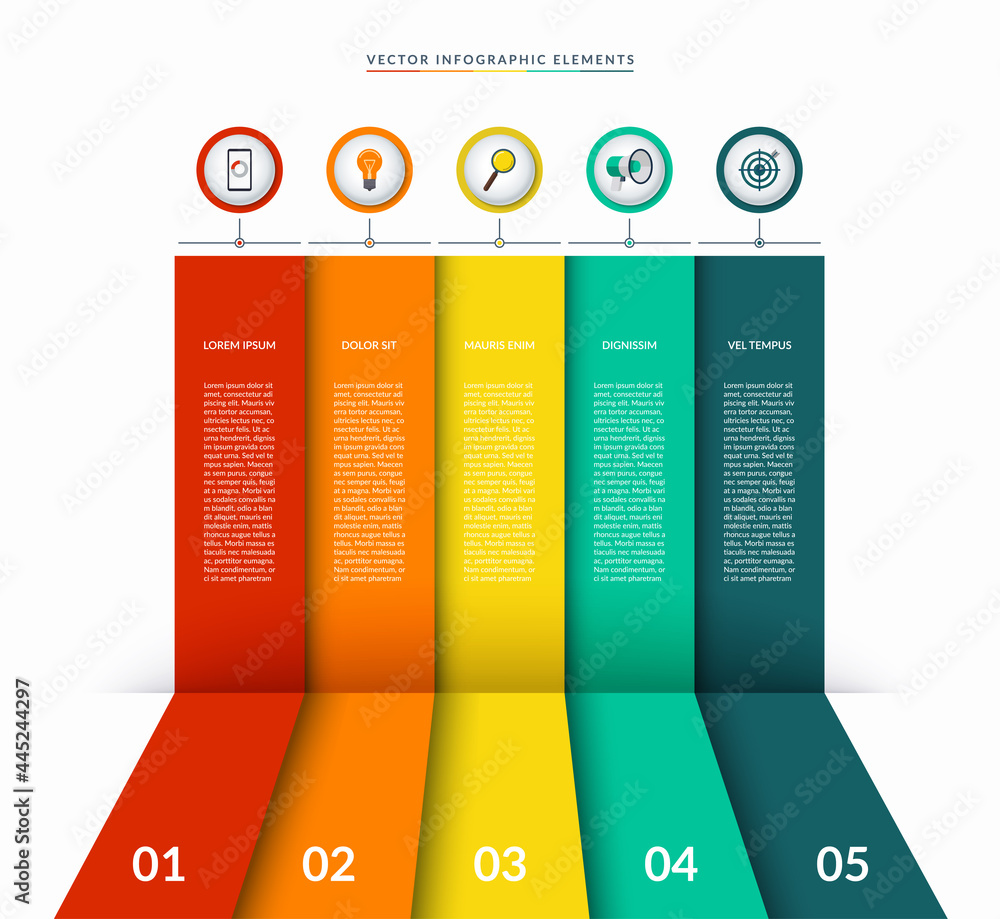 Infographic template with 5 circles and columns. Can be used as a ...