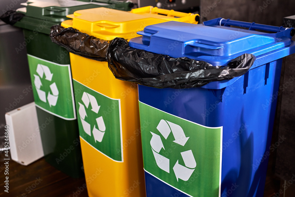 Colour of recycle trash bin help people easy manage the waste ...
