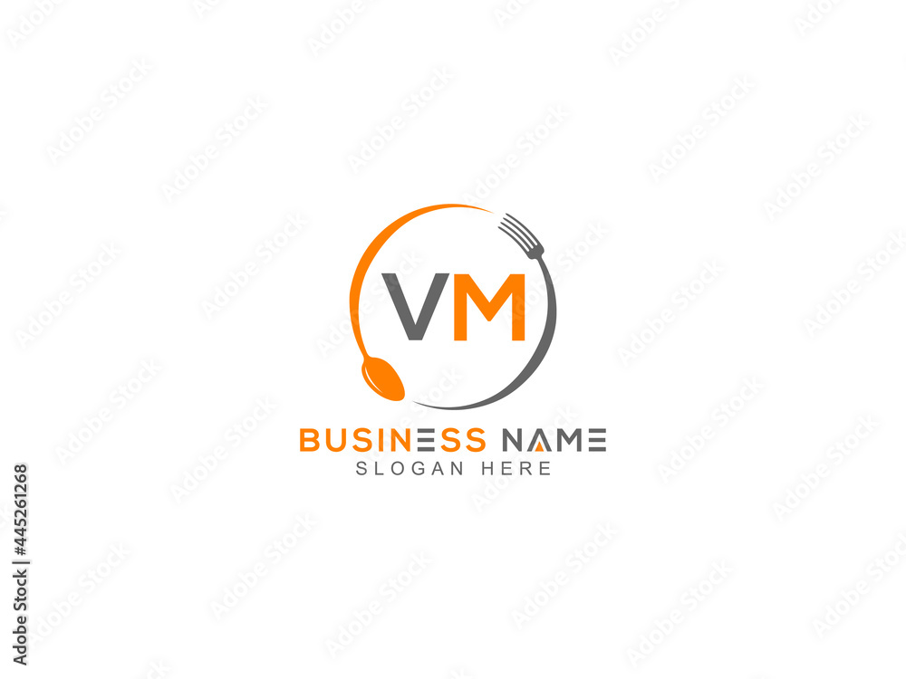 Letter VM Logo, restaurants vm logo icon with line style knife vector ...