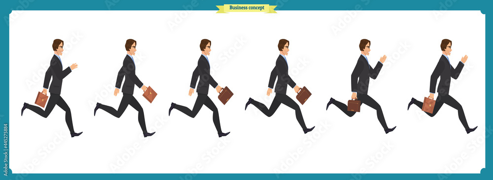 Collection set of Walking and running businessman. Walk, run, active ...
