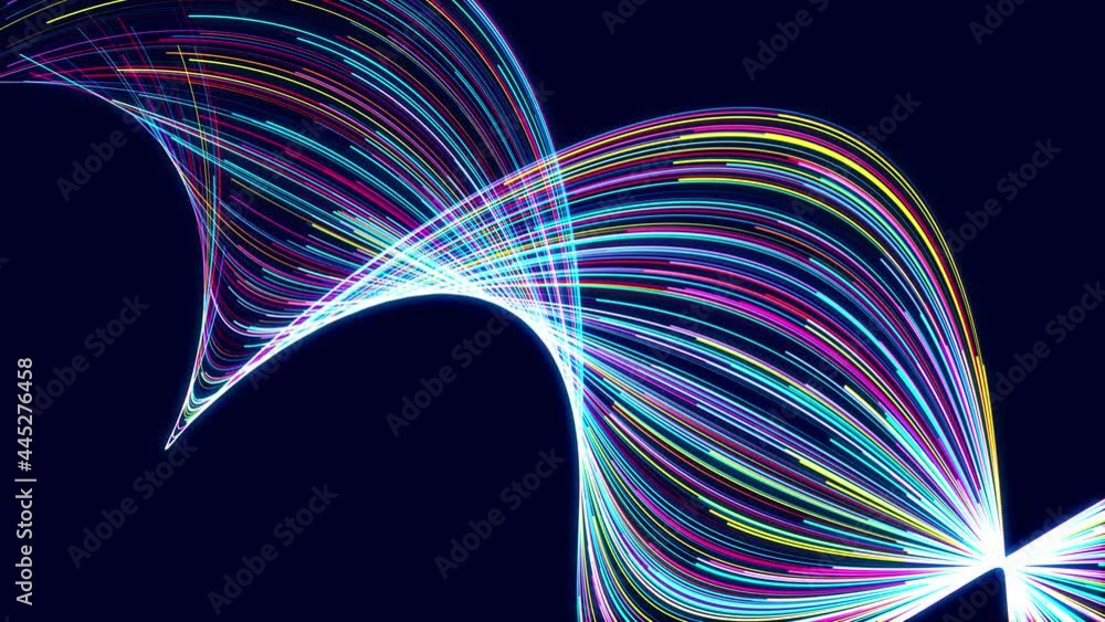 Emitter curved lines. 3d abstract bg with glow particles form red blue ...