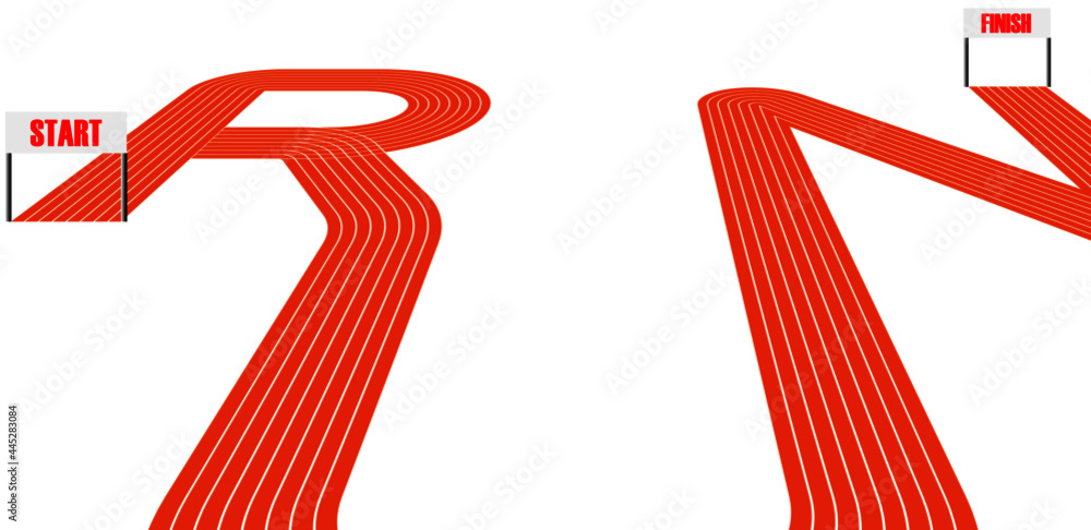 Alphabet running track line with starting and finishing lines banners ...