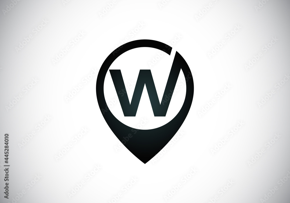 Initial W monogram letter alphabet with location icon pin sign. Font ...