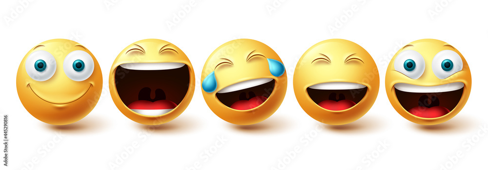 Smileys happy face vector set. Smiley faces and emoticon happy, cool ...