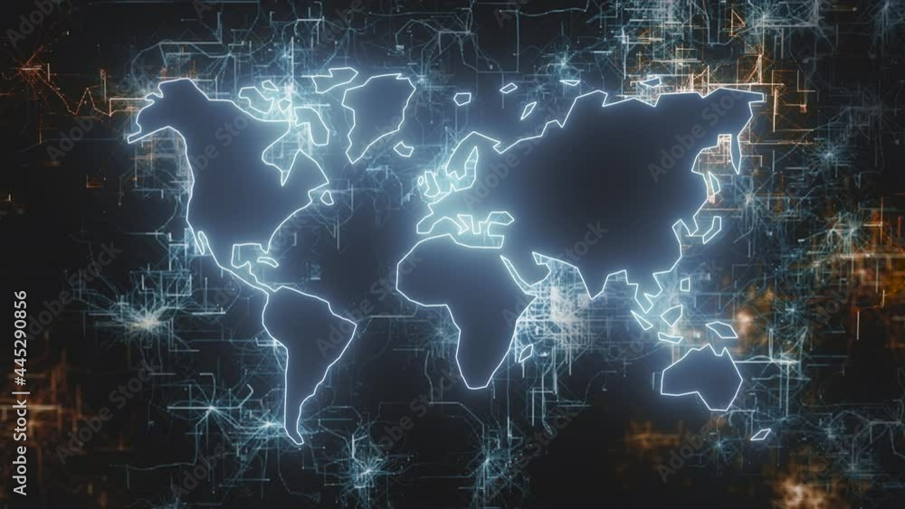 World map global infrastructure of digital network. Internet connection ...