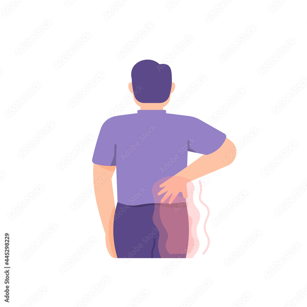 illustration of a man holding his back because he feels pain. suffering ...