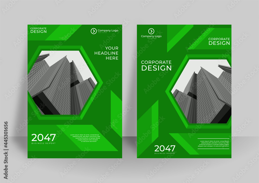 Green flyer design template. Minimal abstract curved wave shape on ...