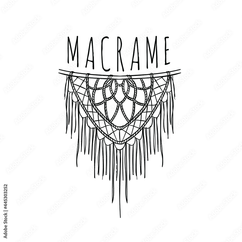 Vetor De Macrame Bohemian Knot Braid Wall Hanging Drawing Vector Logo Illustration Template Icon