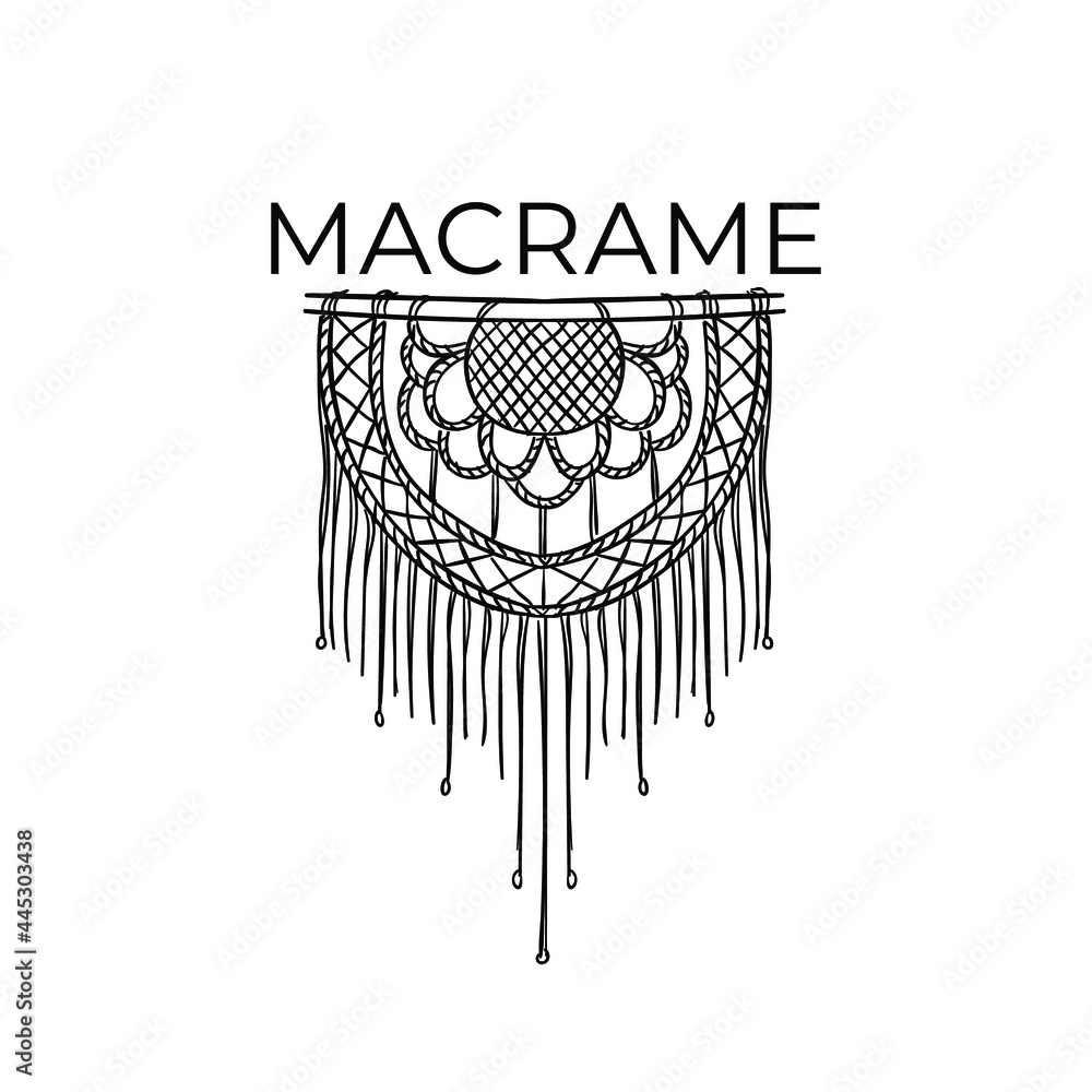 Macrame Bohemian Knot Wall Hanging Drawing Vector Logo Illustration ...