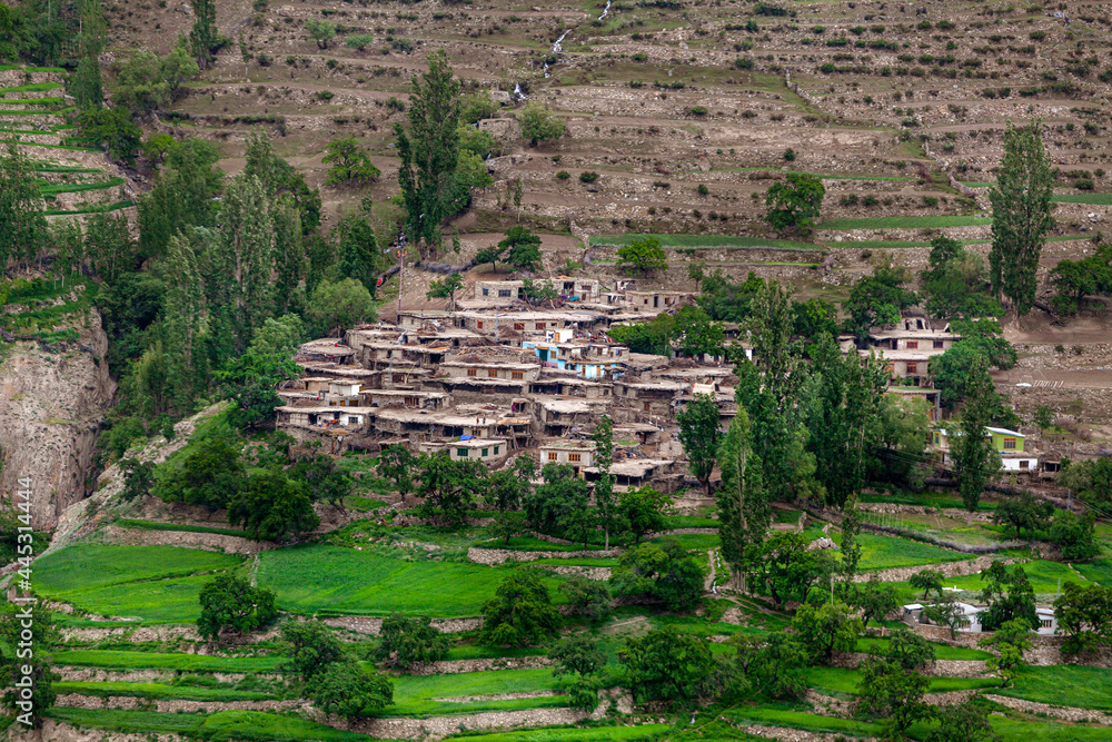 old traditional houses in the mountain valley, landscape photography of ...